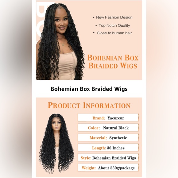Hair | 36 Boho Knotless Braided Wig Double Full Lace Braided Box Wig ...